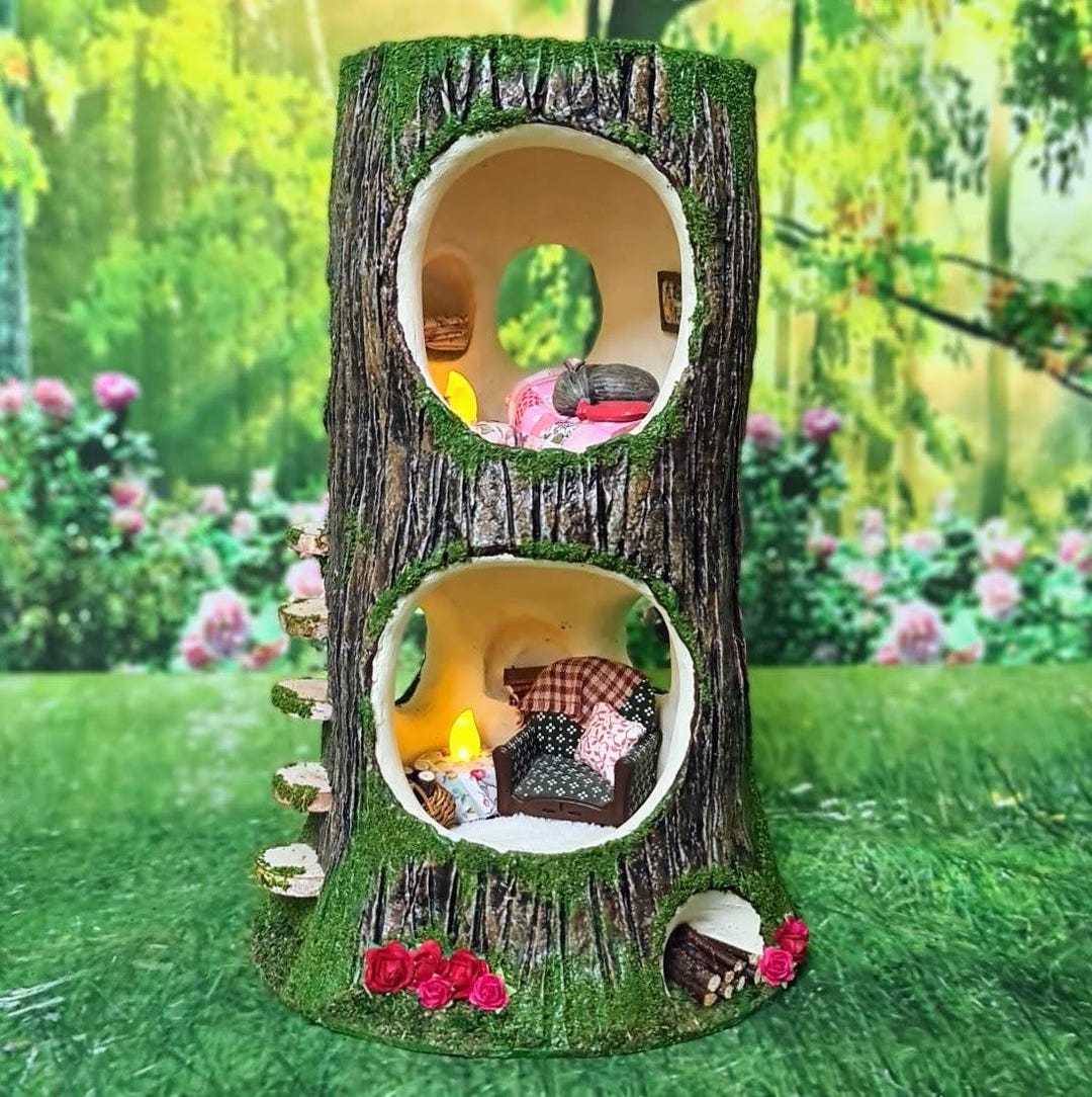 Two Storey Handmade Tree Dollshouse | Tree Stump Mouse House | Fairy ...