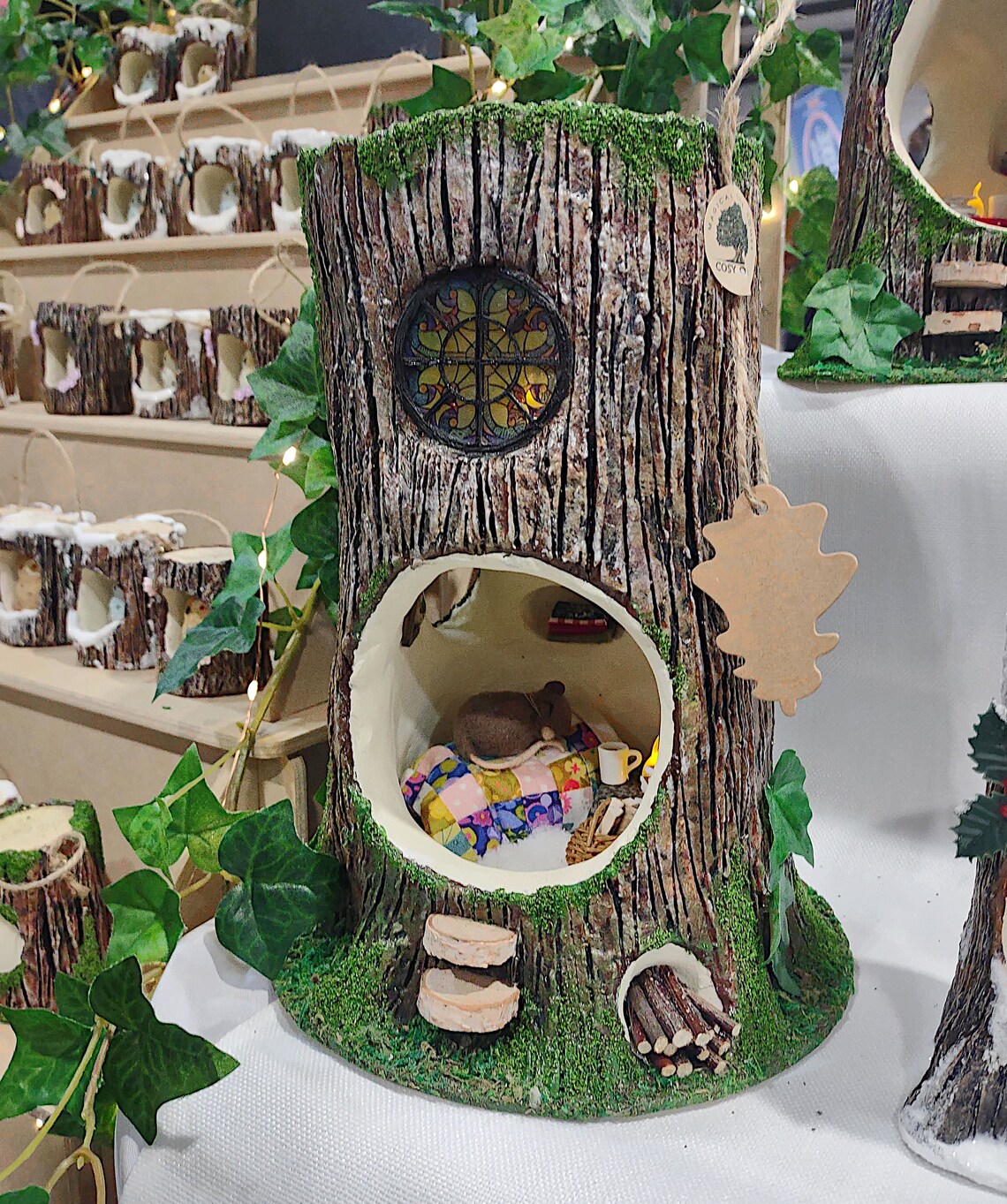 Mouse House With Stained Glass Window, Tree Night Light, Fairy Tree ...