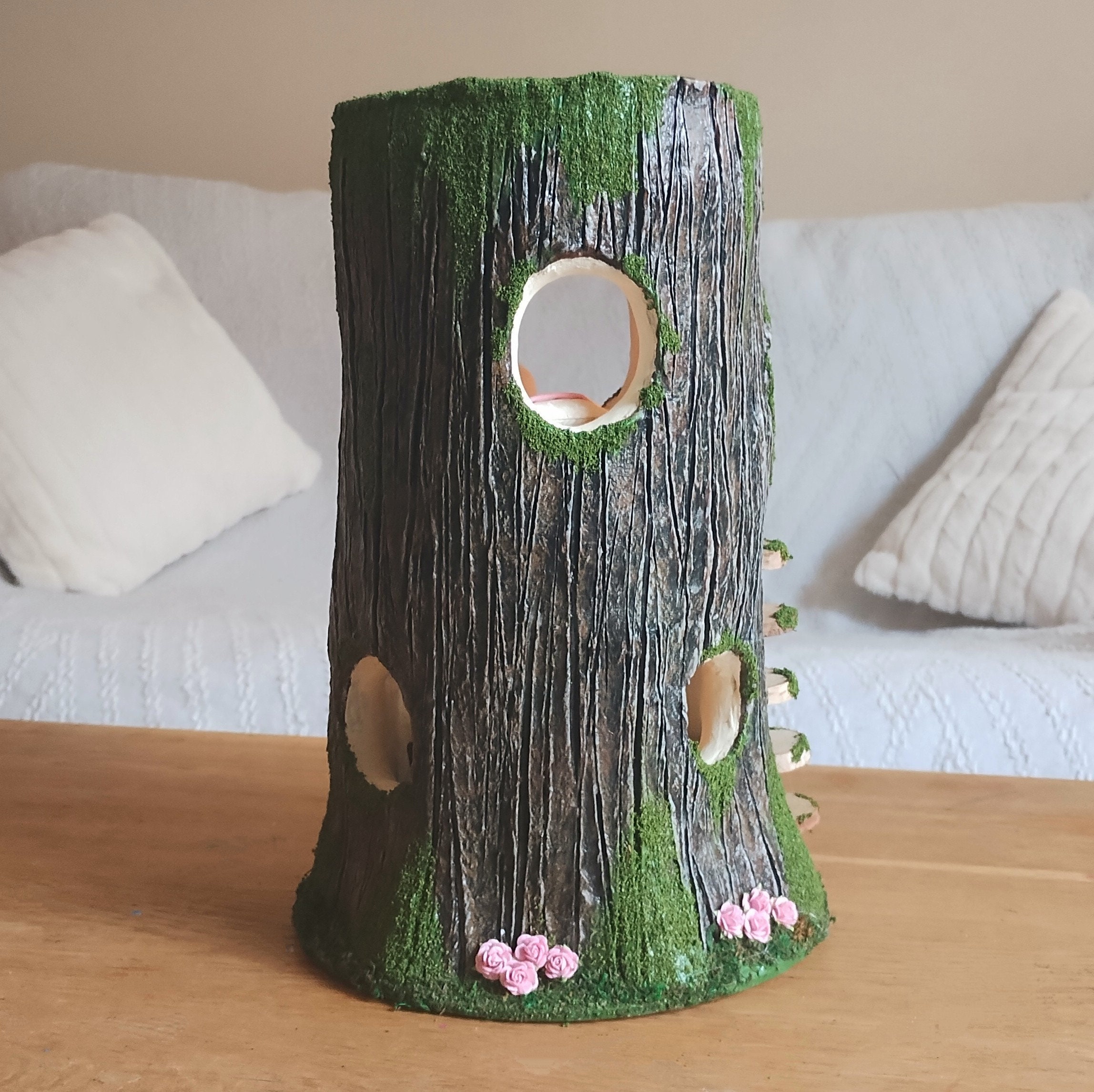 Tree Stump Mouse House With Pink Roses Handmade Fairy Tree House ...