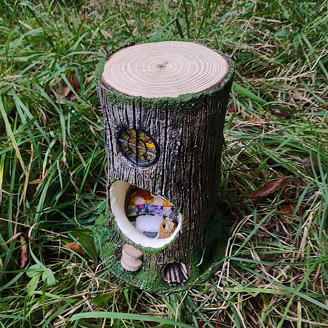 Mouse House With Stained Glass Window, Tree Night Light, Fairy Tree ...