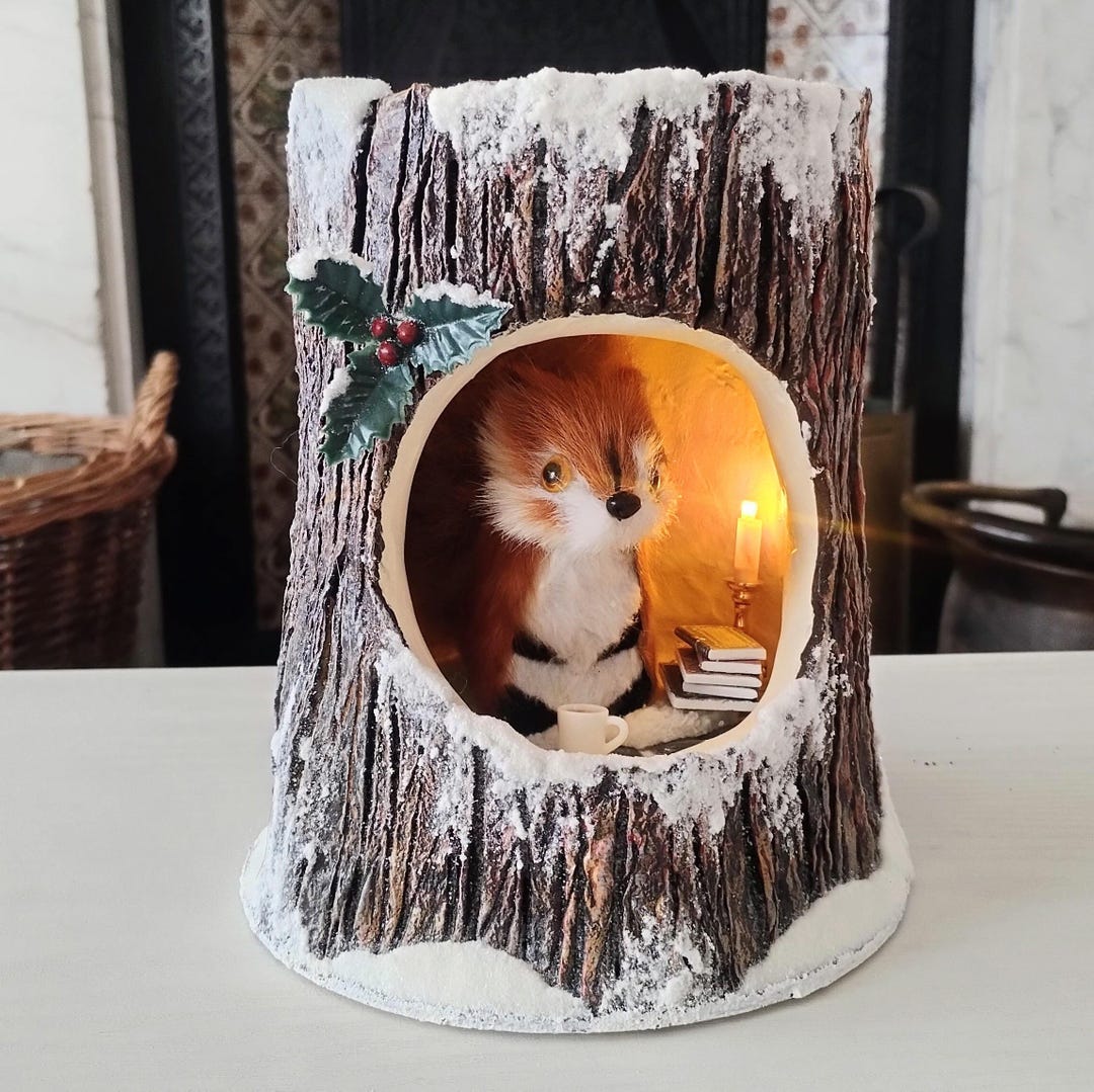 Handmade Tree Stump Squirrel House, Miniature Woodland Animal Home ...