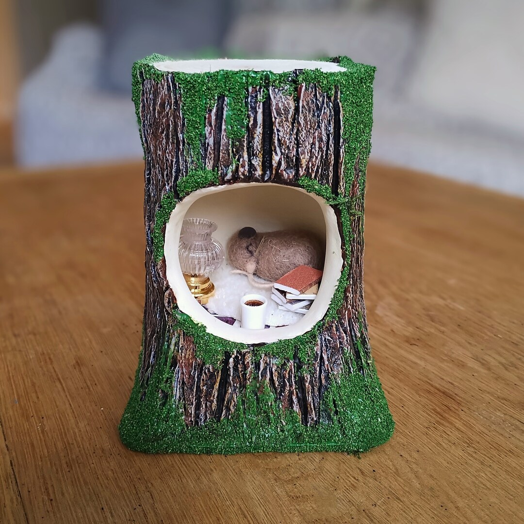 Handmade Mini Tree Stump Mouse House With Pink Mosaic Floor - Etsy