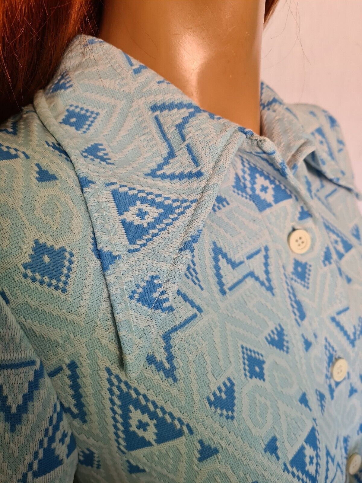 Vintage 60s 70s Blue Trevira 2000 Crimplene Graphic Mod Scooter Dress ...