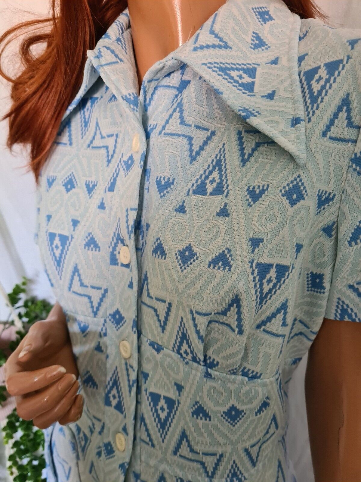 Vintage 60s 70s Blue Trevira 2000 Crimplene Graphic Mod Scooter Dress ...