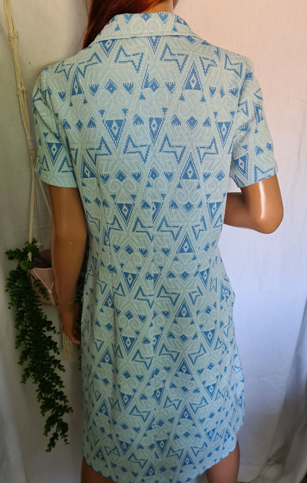 Vintage 60s 70s Blue Trevira 2000 Crimplene Graphic Mod Scooter Dress ...