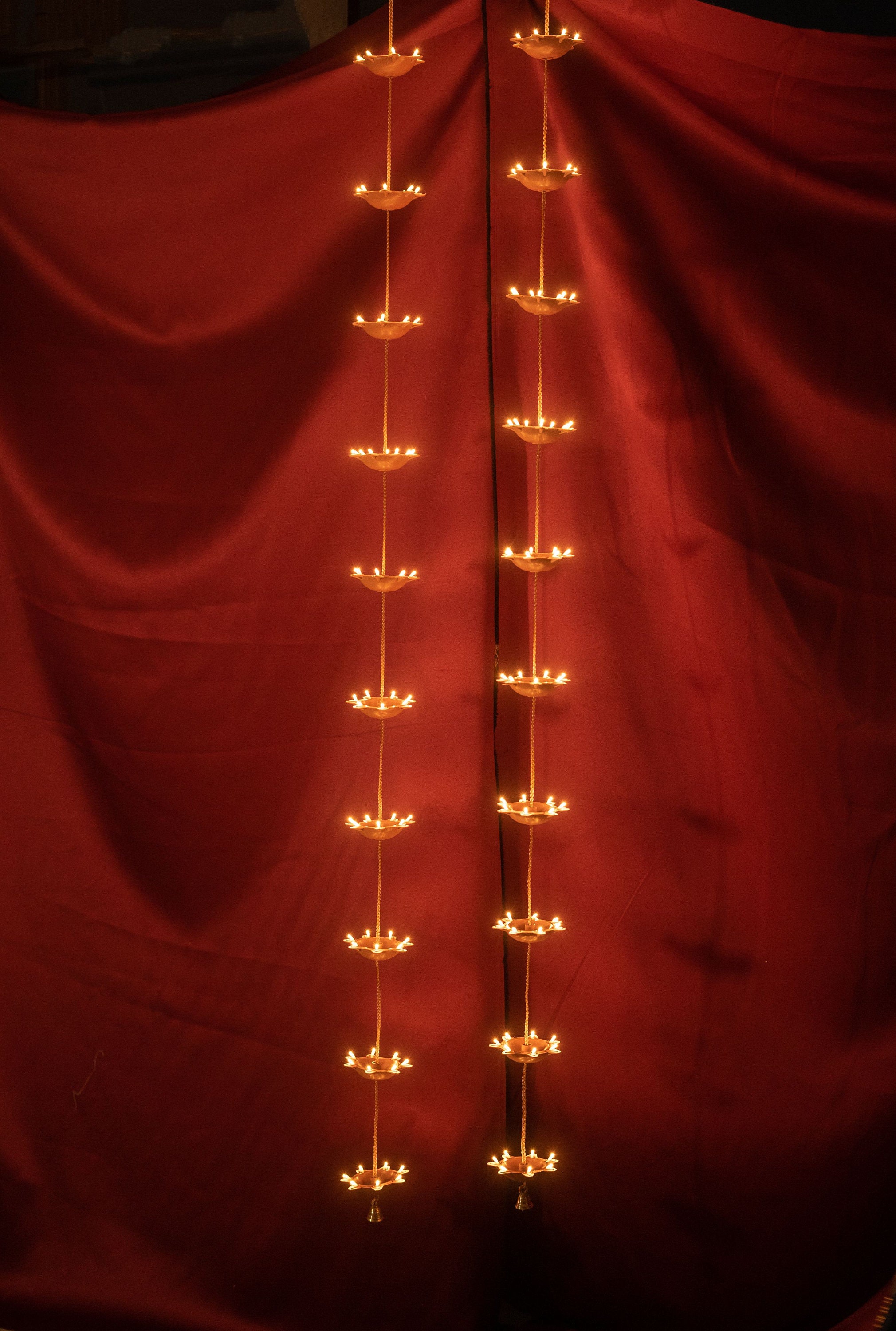 Traditional Indian Hanging Diya With Brass Bell at Base - Set of 10 ...