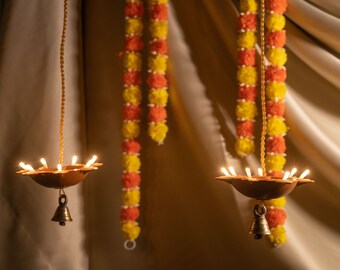 Traditional Indian Hanging Diya With Brass Bell at Base Set of 10 Diyas ...
