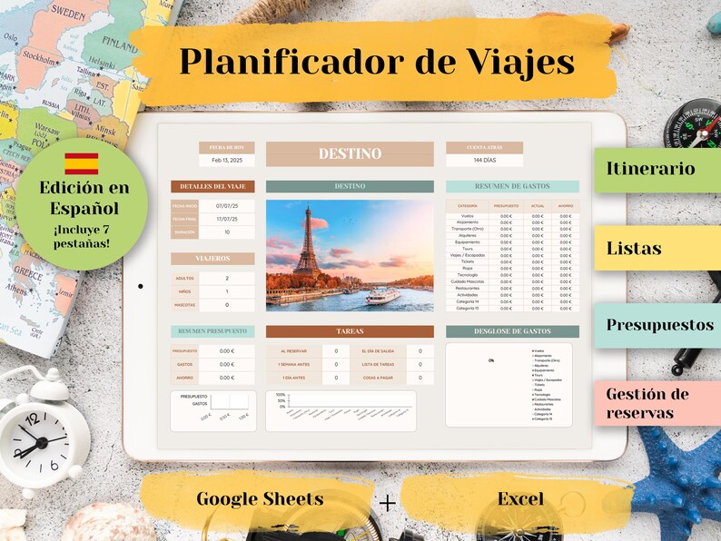 Planificador De Viajes En Español, Plantilla Itinerario De Viaje ...