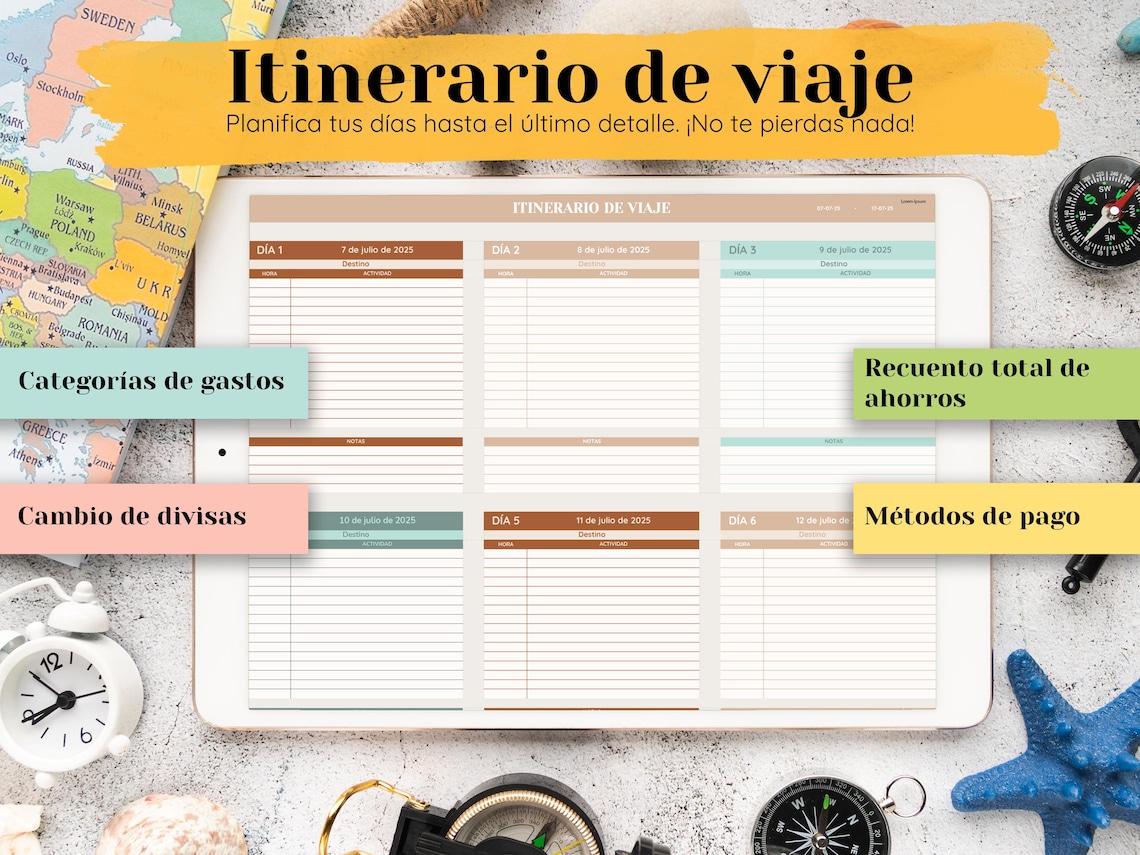 Planificador De Viajes En Español, Plantilla Itinerario De Viaje ...