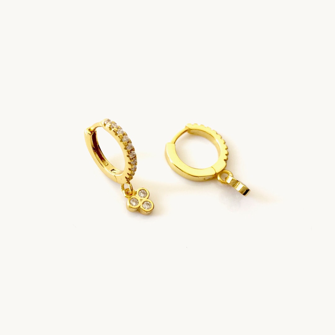 Dangle Three Dots Charm Hoops, Dangle Gold Hoops, Minimalist Hoops ...