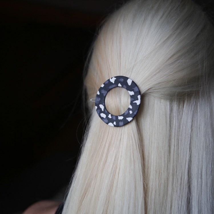 Neutral Terrazzo Hollow Circle Barrette // Handmade Barrette | Etsy