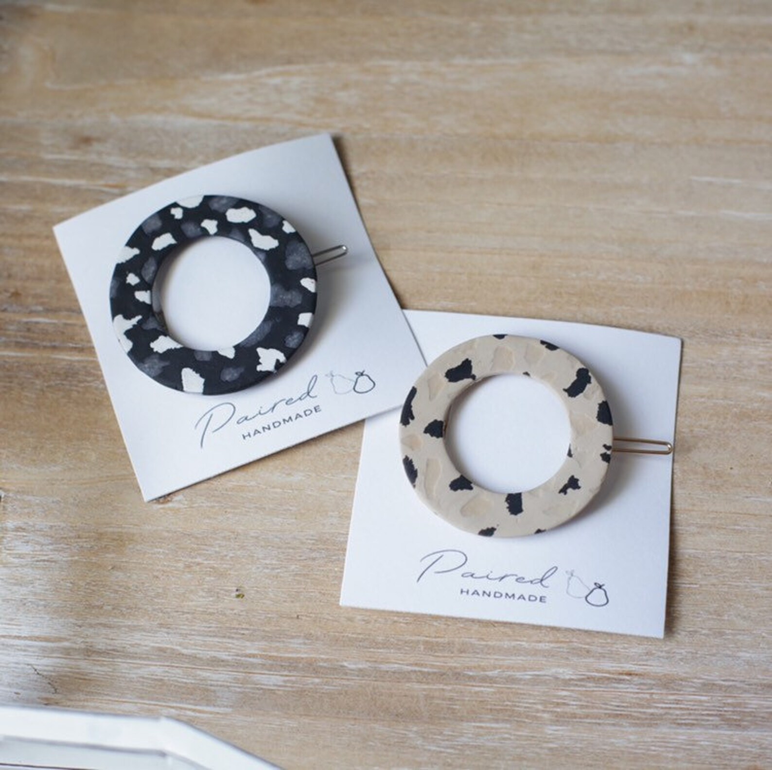 Neutral Terrazzo Hollow Circle Barrette // Handmade Barrette | Etsy