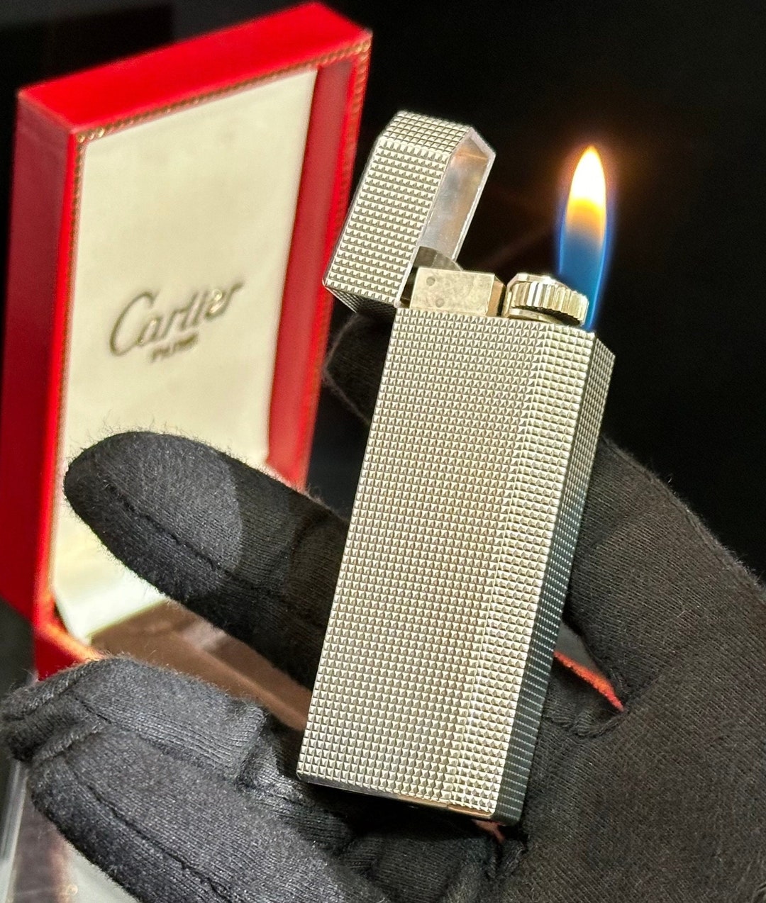 Pentagon Cartier Lighter With Nailhead Pattern , Sliver Plated , Paris ...