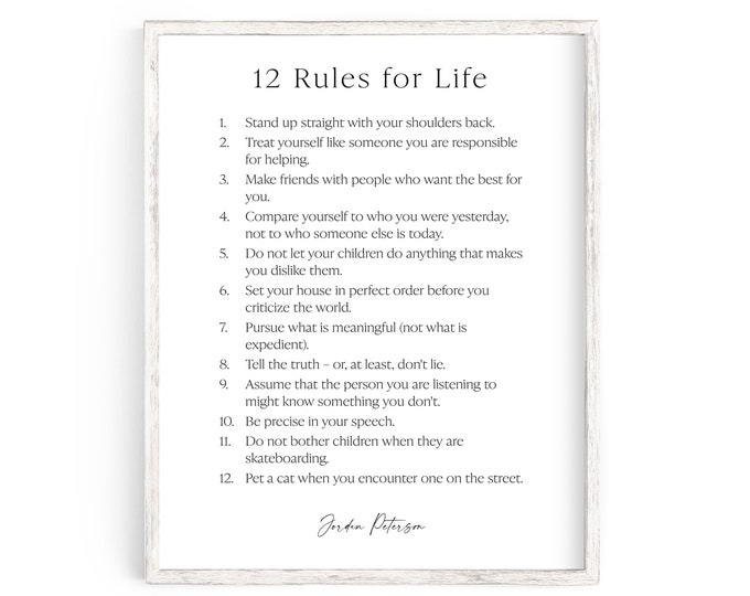 12 Rules for Life Print, Jordan Peterson Quote, Teacher Gift ...