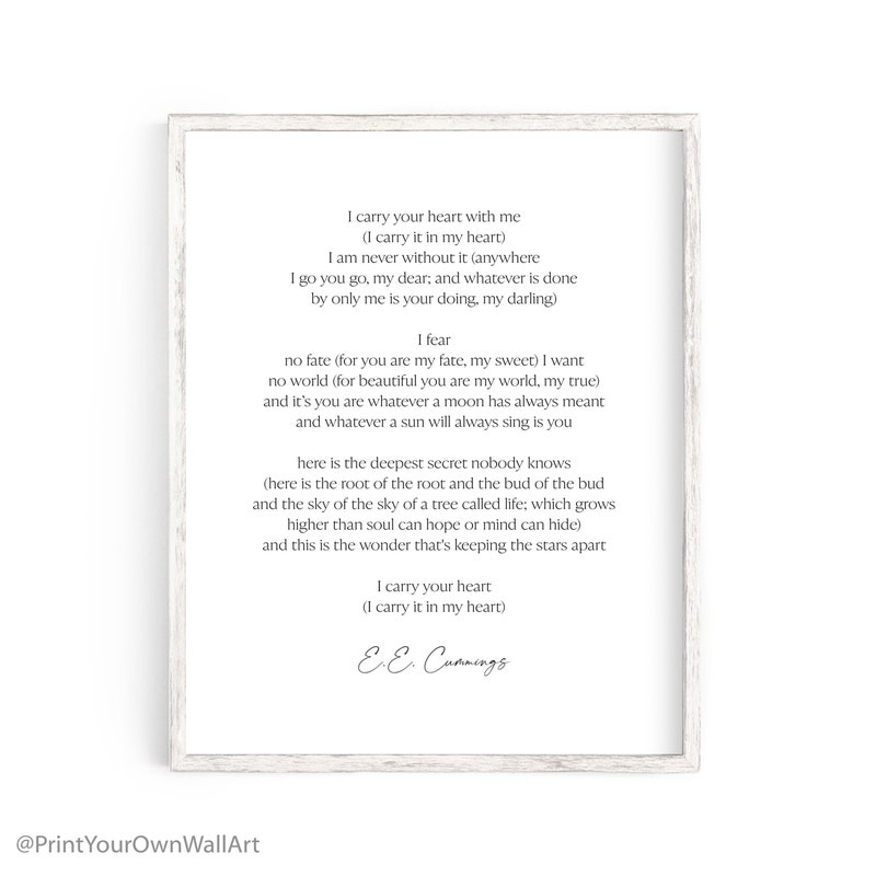 I Carry Your Heart Wall Art - Etsy