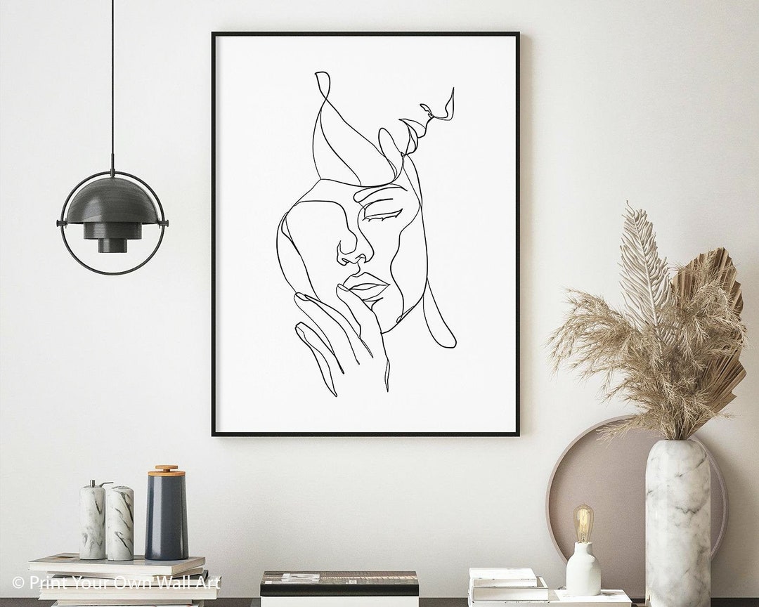 Couple Line Art Print, Line Art Couple Kissing, Line Art Decor, One ...