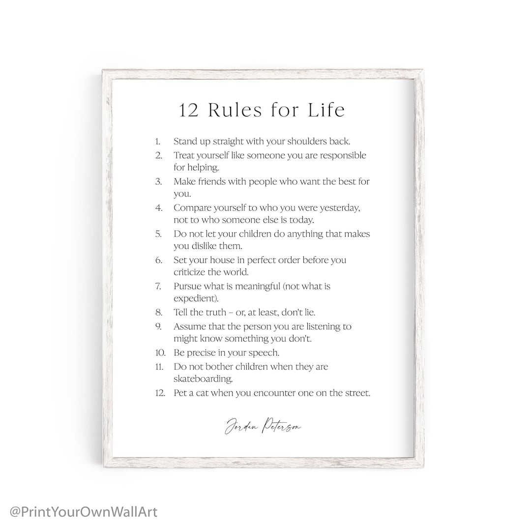 12 Rules for Life Print, Jordan Peterson Quote, Teacher Gift ...
