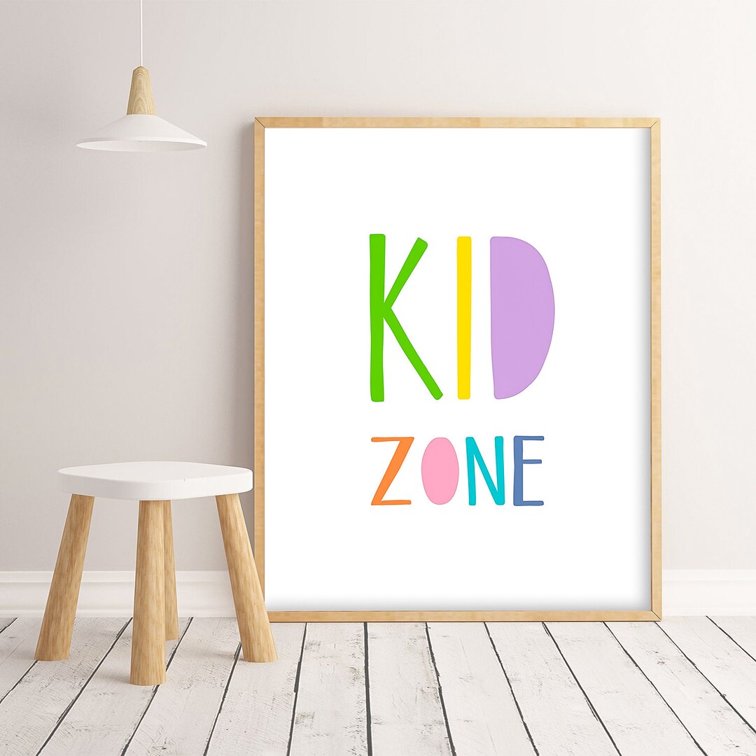 Kid Zone Sign, Play Room Art, Classroom Art, Colorful Kids Wall Art ...