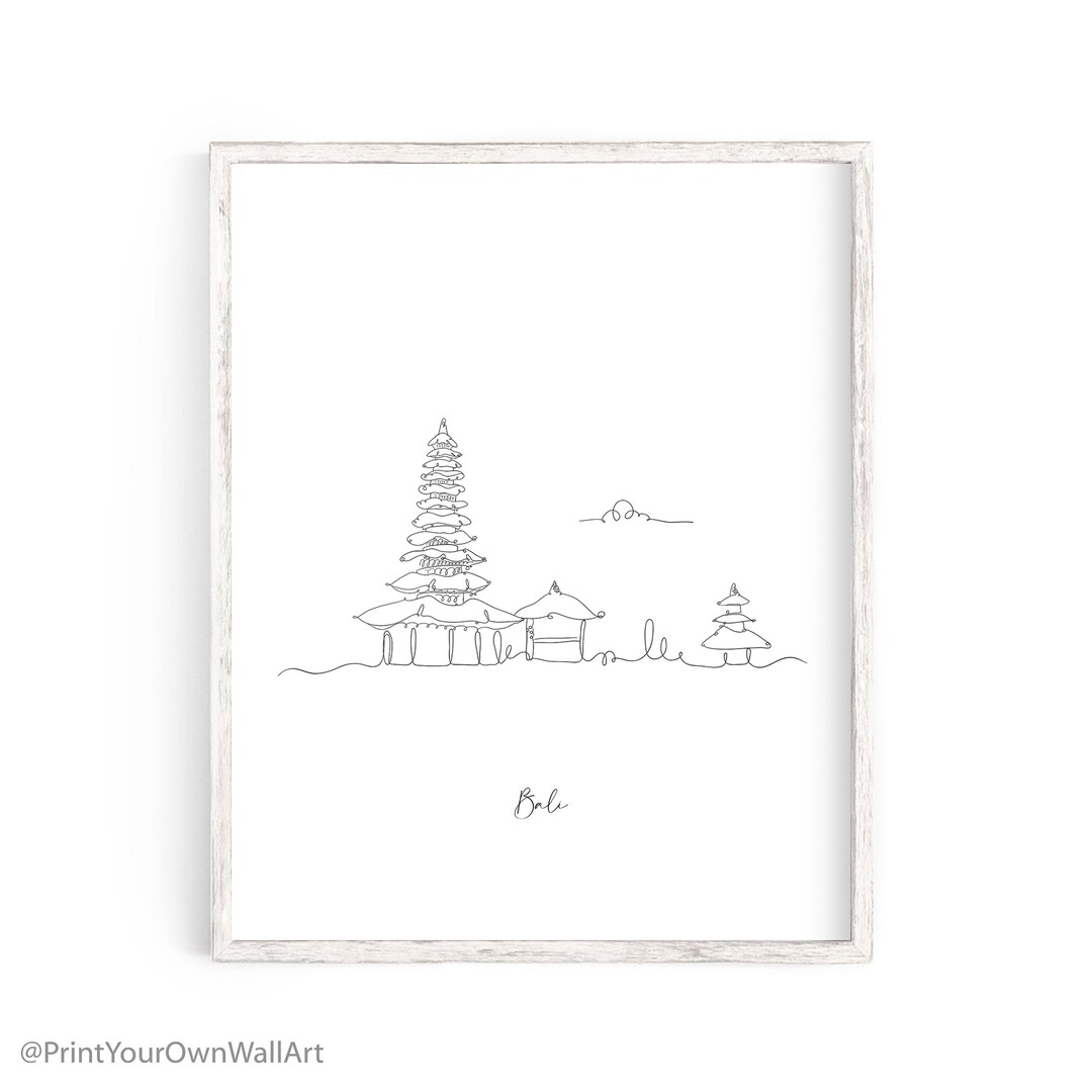 Bali Skyline Print, Bali Line Art, Cityscape, Line Art Decor, One Line ...