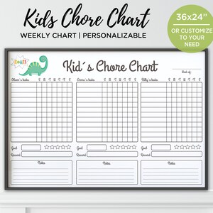 Kids Chore Chart Printable Customized With Your Kids Names, Dinosaur ...