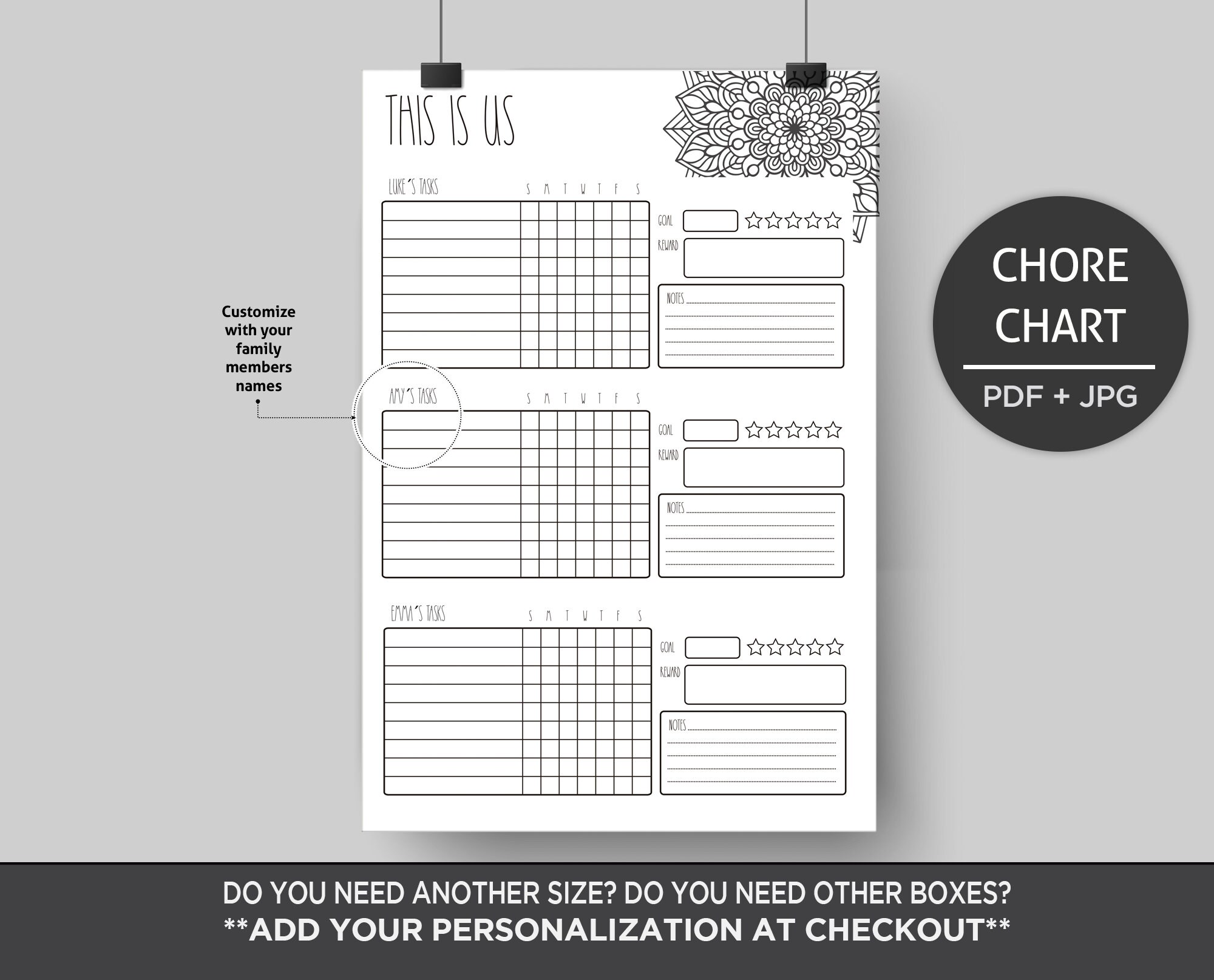 Calendars & Planners Mandala design Tasks organizer chart Customizable ...