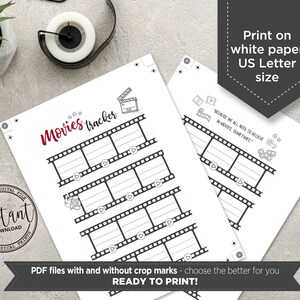 Movies Tracker Planner Inserts to Print, Entertainment Movie Journal ...