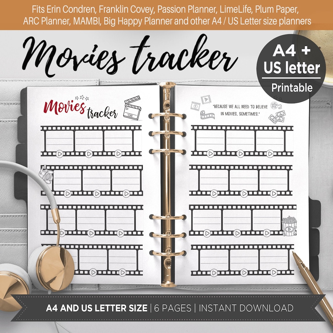Movies to Watch List Printable, Bullet Journal Movie Tracker Pages ...