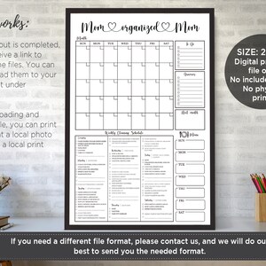 Permanent Monthly Calendar With Cleaning Schedule Personalized and ...