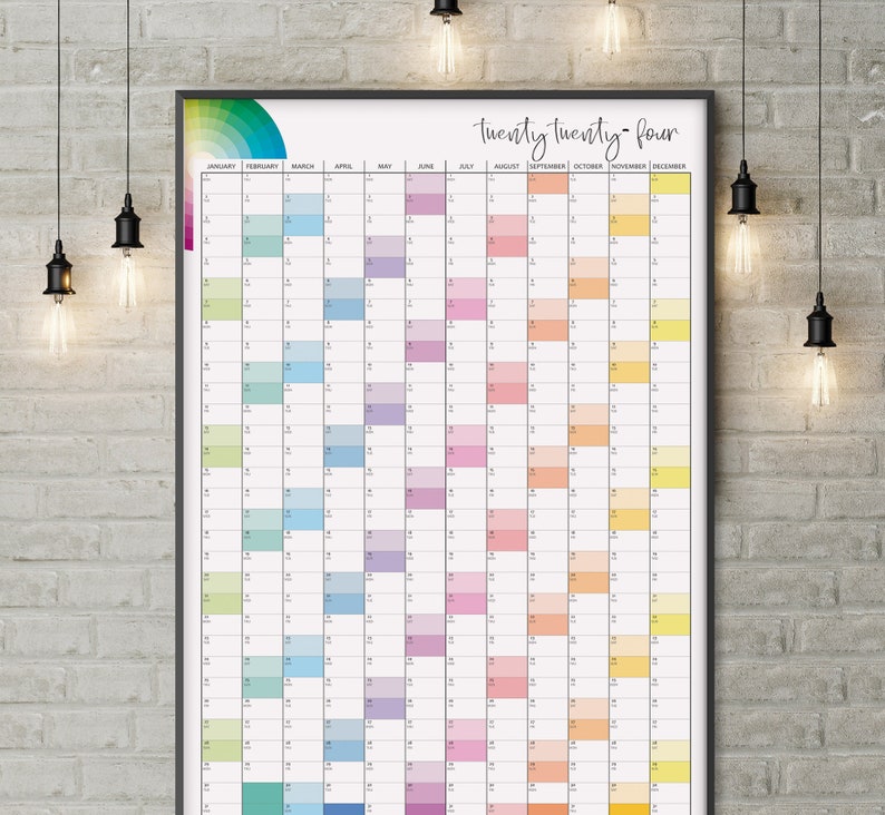 Rainbow 2024 Year Calendar Printable, Wall Planner Appointment ...