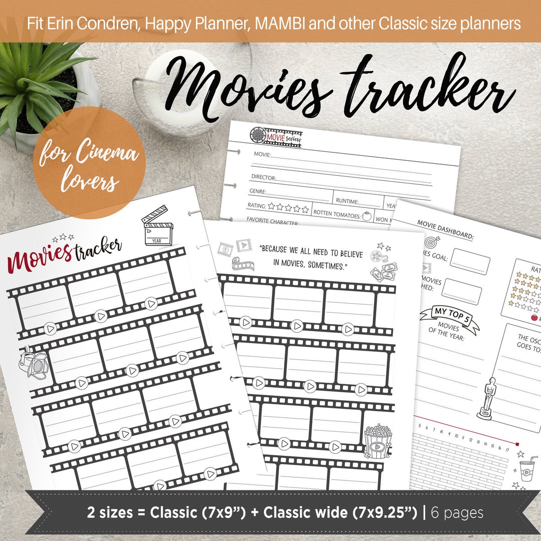 Printable Bullet Journal Movie Tracker Insert, Entertainment Journal ...