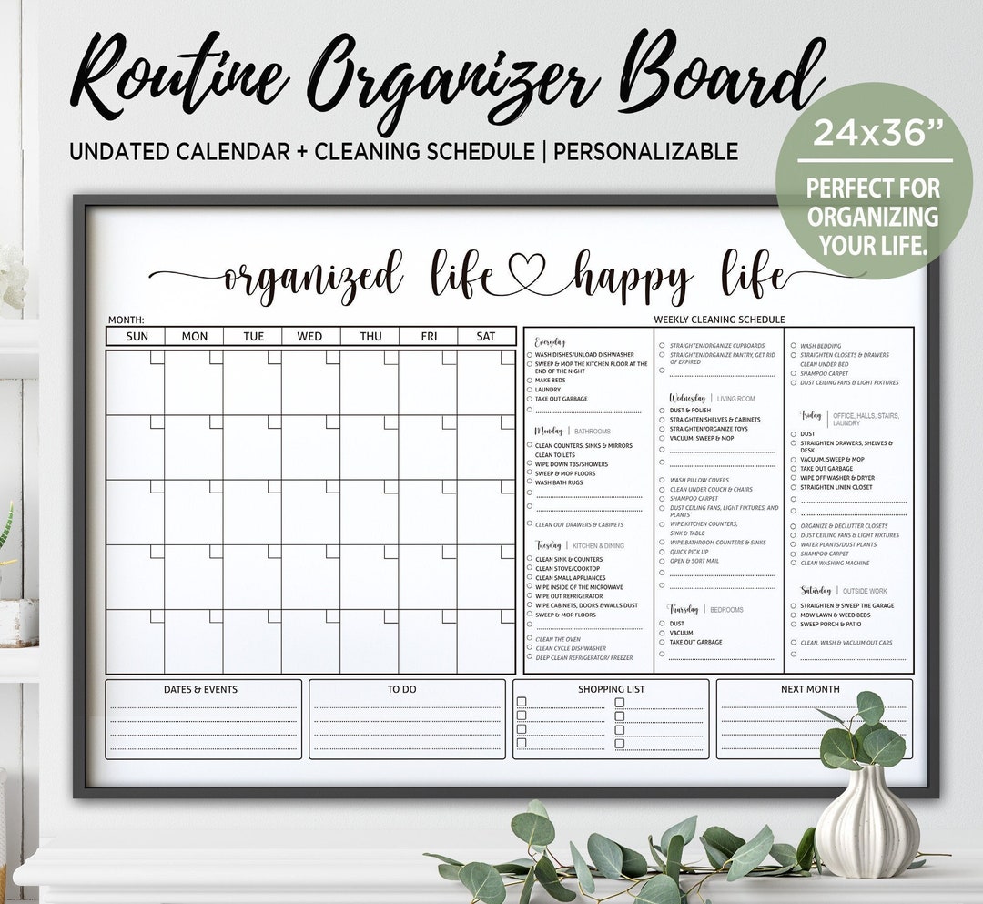 Cleaning Schedule and Monthly Calendar Printable, Customizable Family ...