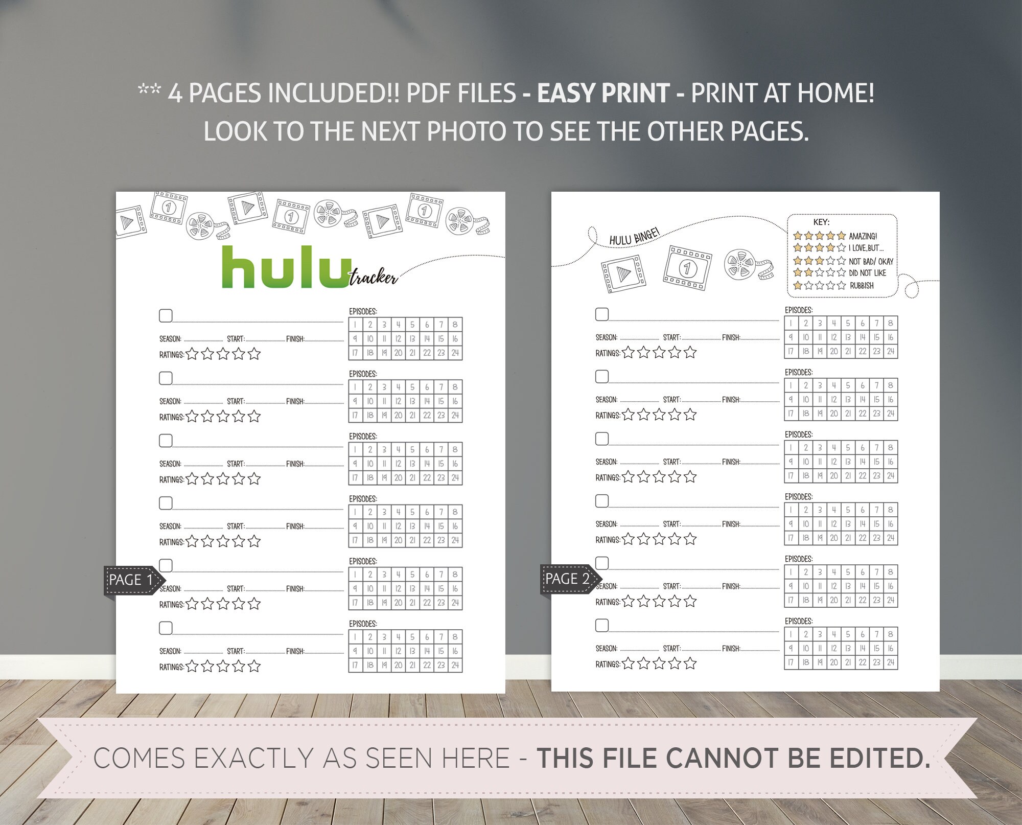 TV Tracker Printable for Hulu Streaming TV Series Tracker - Etsy