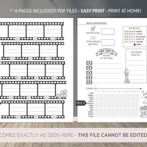 Printable Bullet Journal Movie Tracker Insert, Entertainment Journal ...