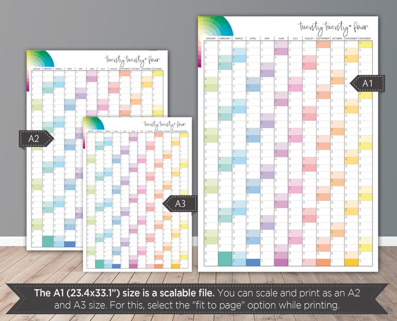 Rainbow 2024 Year Calendar Printable, Wall Planner Appointment ...