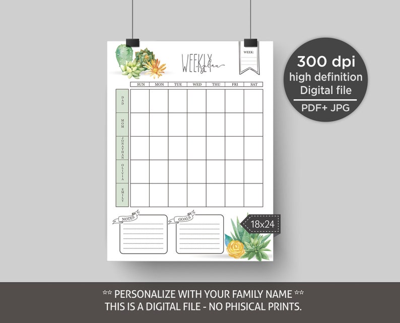 Wall Weekly Planner Organizer/ Succulents Custom Family Board/ - Etsy