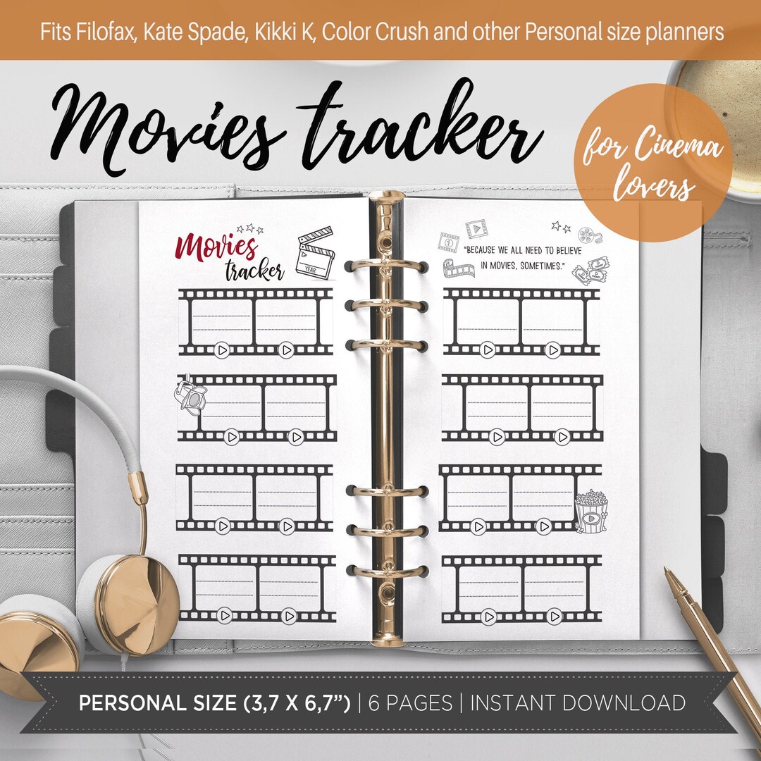Movies Tracker Planner Inserts to Print, Entertainment Movie Journal ...