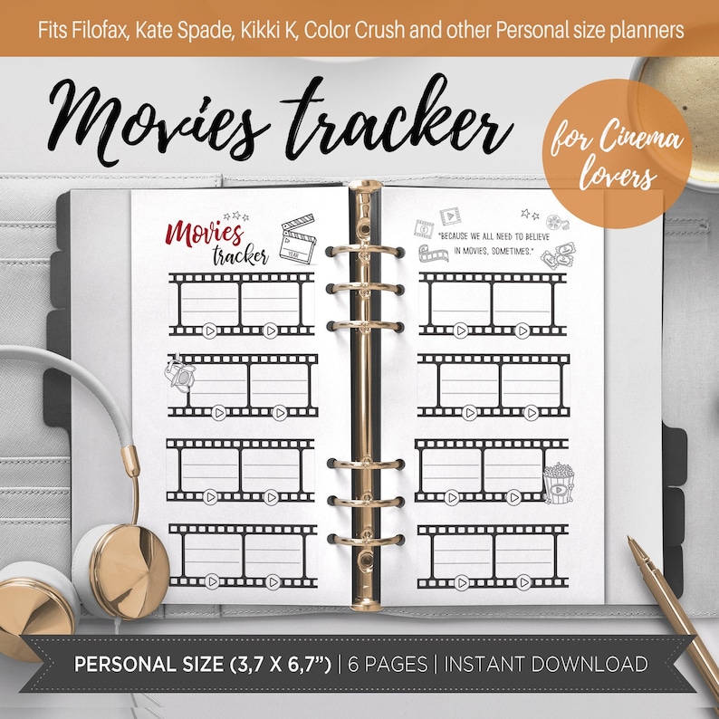 Movies Tracker Planner Inserts to Print, Entertainment Movie Journal ...