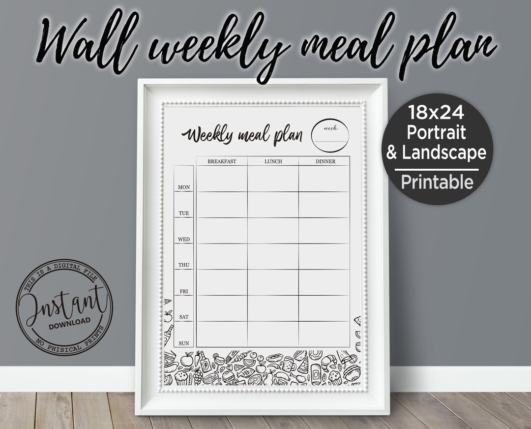 Weekly Meal Plan Printable With Doodles Designs to Be Colored. Great ...