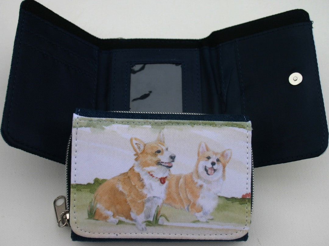 CORGI DOG Charming Watercolour Design Printed Onto Canvas Purse Wallet ...