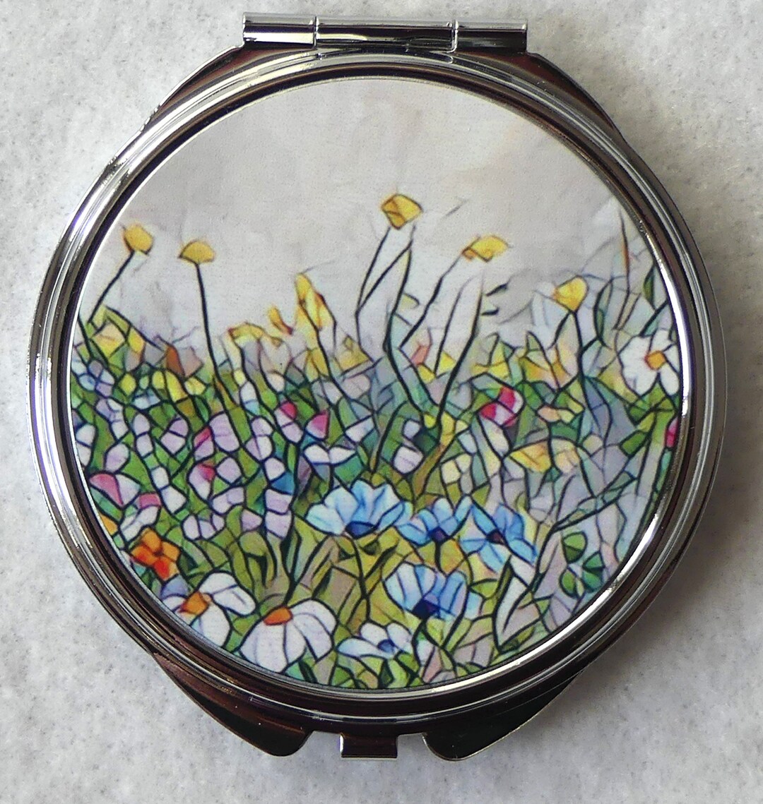 COMPACT POCKET MIRROR Abstract Flower Design Garden Lover Gift by ...