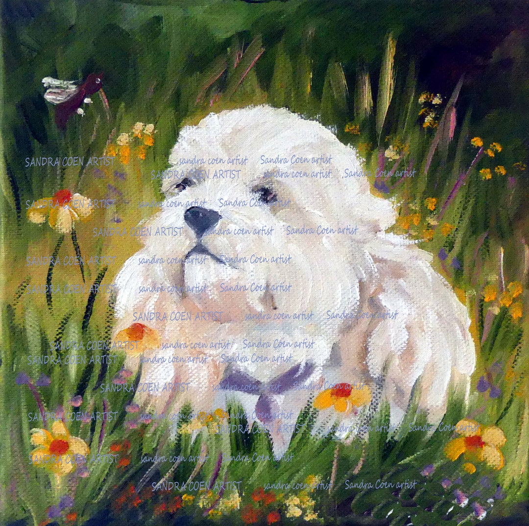 CAVAPOO DOG Charming Oil Painting Design Printed Onto Cotton Feel ...