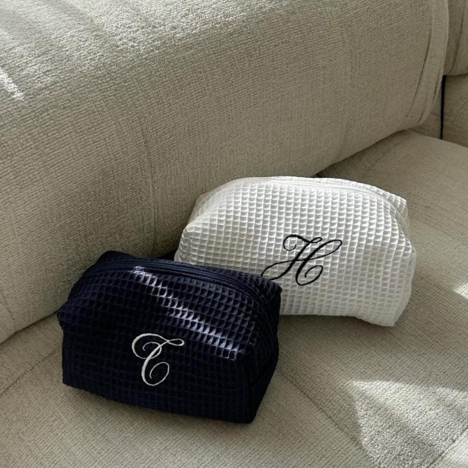 Personalized Makeup Bag, Embroidered Waffle Travel Cosmetic Bag ...