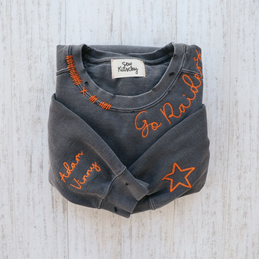 VINTAGE CUSTOM CREW + Custom Embroidered Hand Distressed Crew Neck ...