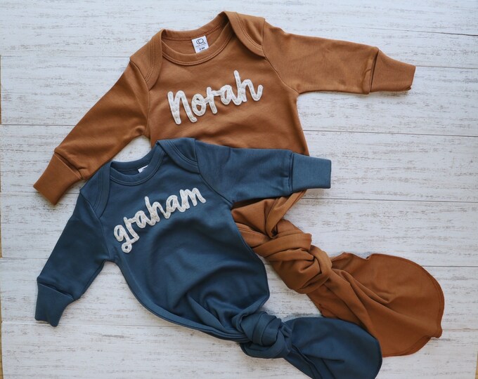 Personalized Baby Boy Gown and Hat | Embroidered Baby Gown | Baby Boy ...