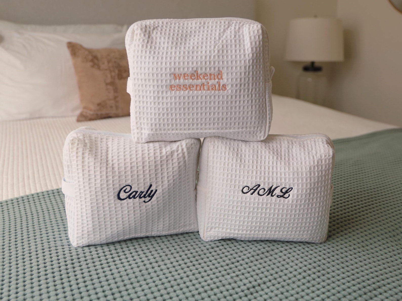 Personalized Makeup Bag, Embroidered Waffle Travel Cosmetic Bag ...