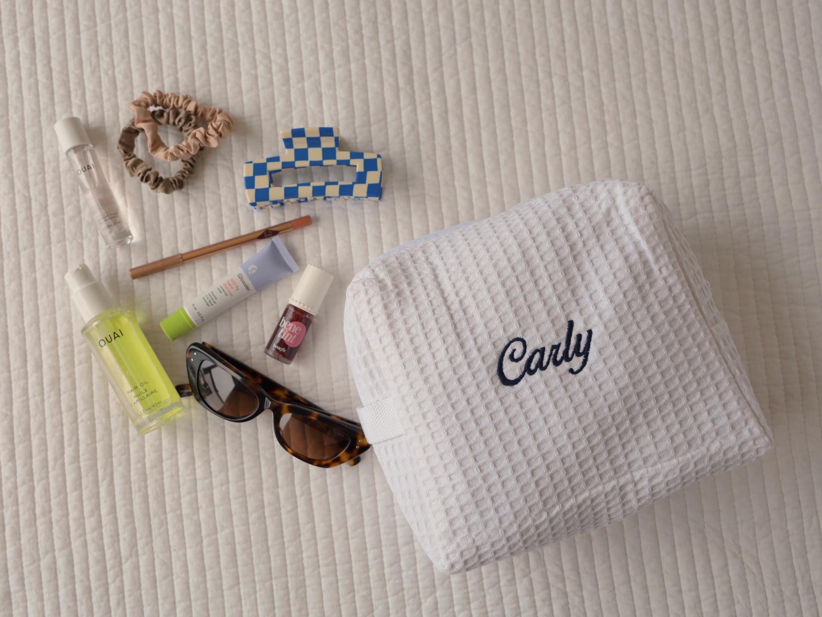 Personalized Makeup Bag, Embroidered Waffle Travel Cosmetic Bag ...