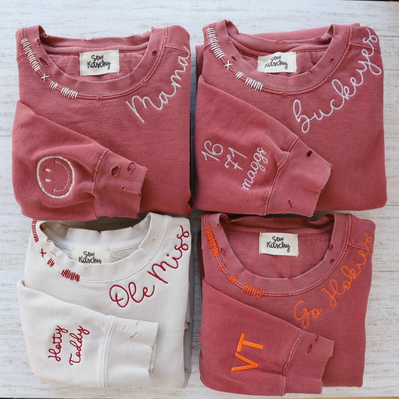 VINTAGE CUSTOM CREW + Custom Embroidered Hand Distressed Crew Neck ...