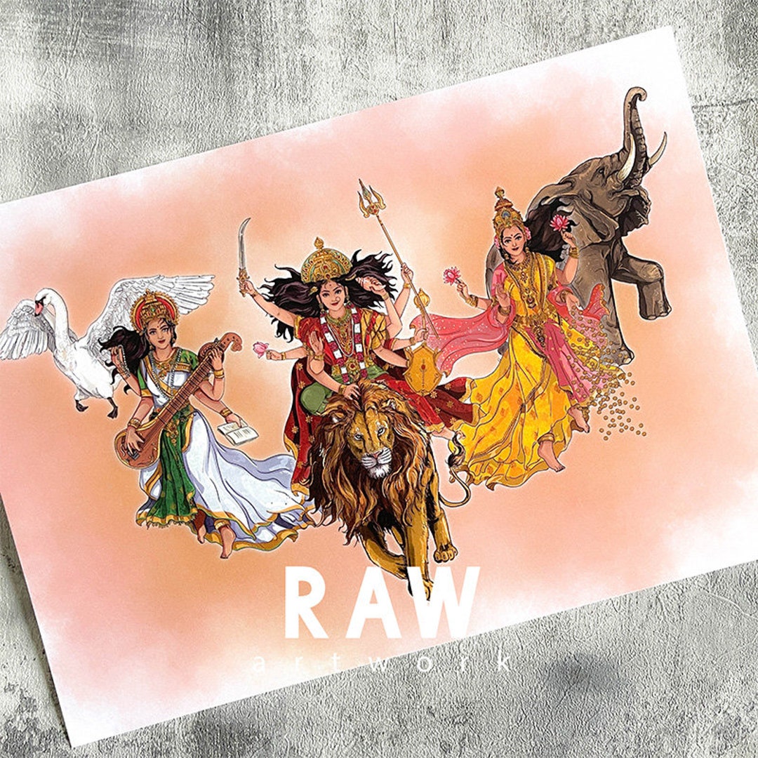 Tridevi Artwork, Durga Maa Artwork, Lakshmi Maa Artwork, Sarasvati Maa ...