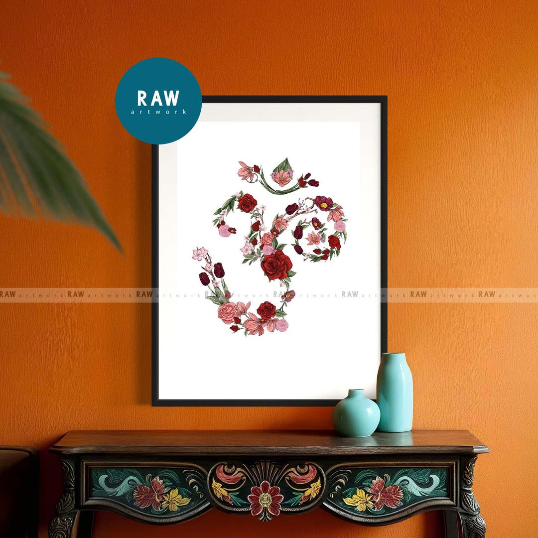 Floral Aum Print: Hindu Symbol Wall Art (A4) - Etsy