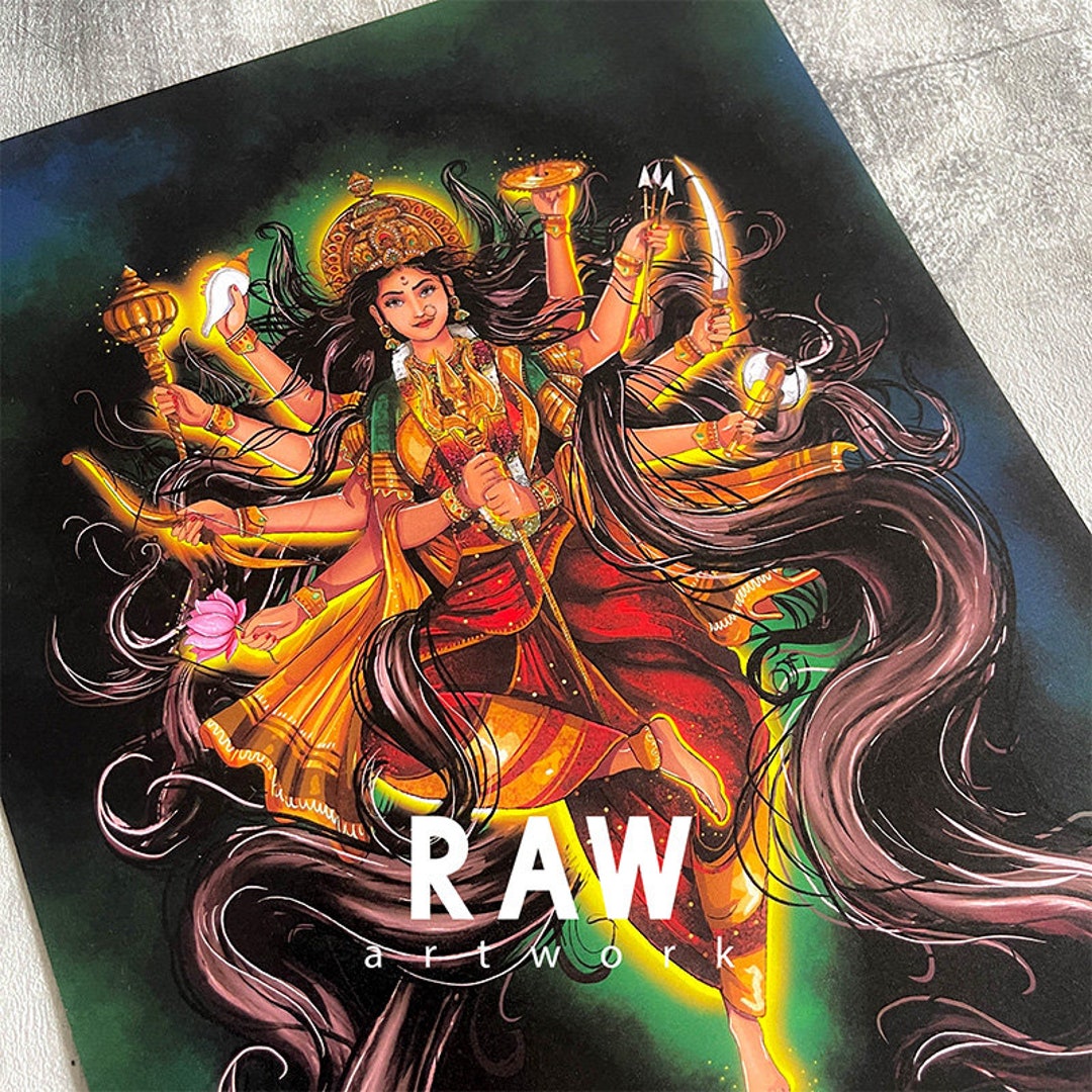 Durga Maa Navy, Artwork, Hindu Gift, Durga Maa Colourful, Durga Maa ...